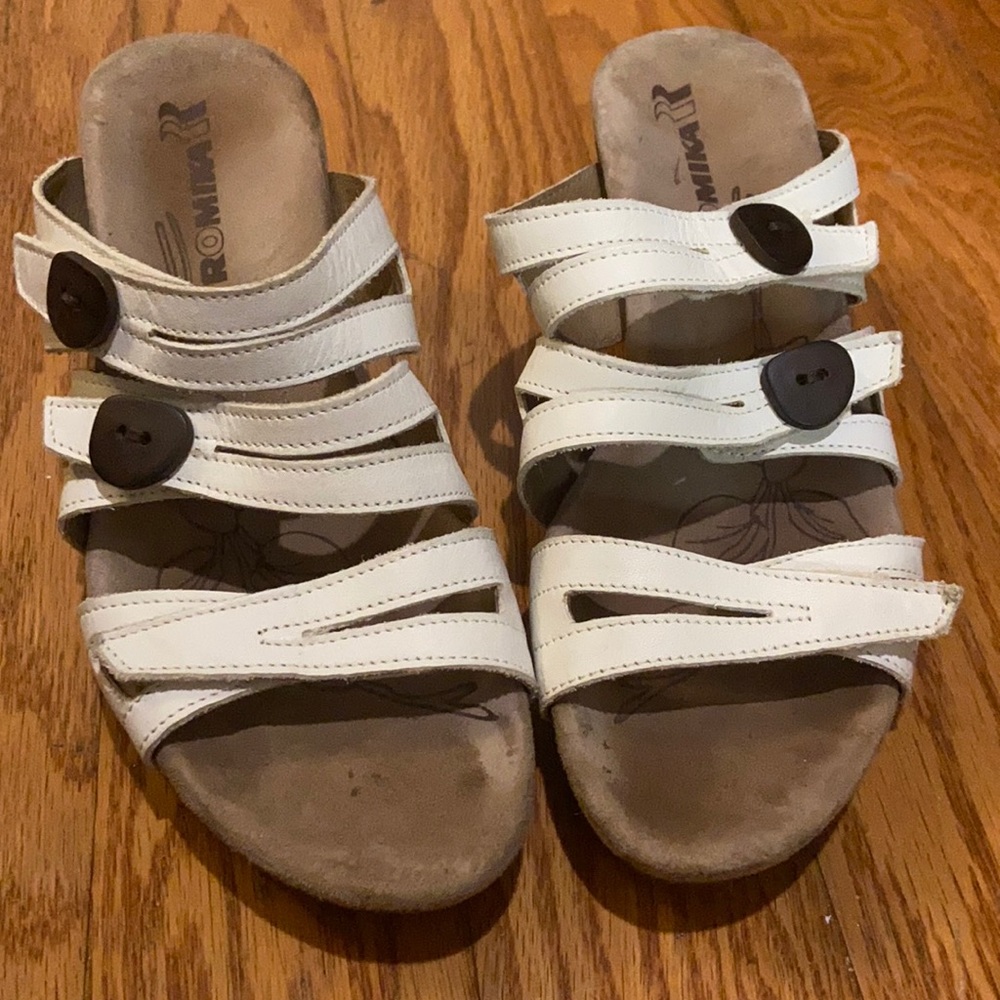 Romika White Leather Adjustable Slide Wedge Sandals S… - Gem